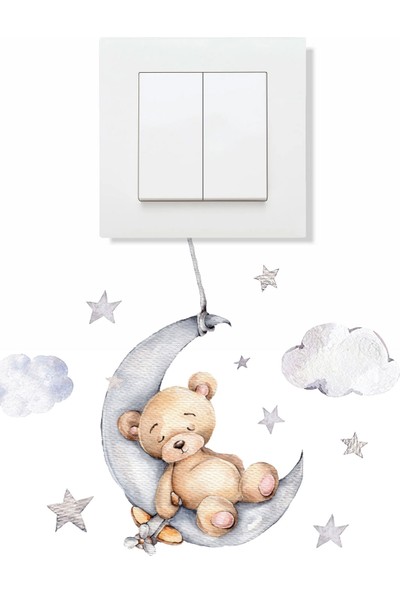 Modern Sanat Dükkanı Uykucu Ayıcık Çocuk Odası Priz Sticker Modern Sanat Dükkanı Uykucu Ayıcık Çocuk Odası Priz Sticker
