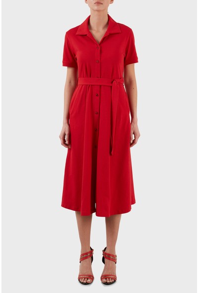 Ruck & Maul Pamuklu Cepli Belden Bağlamalı Midi Gömlek Elbise Bayan Elbise RMW19B000003