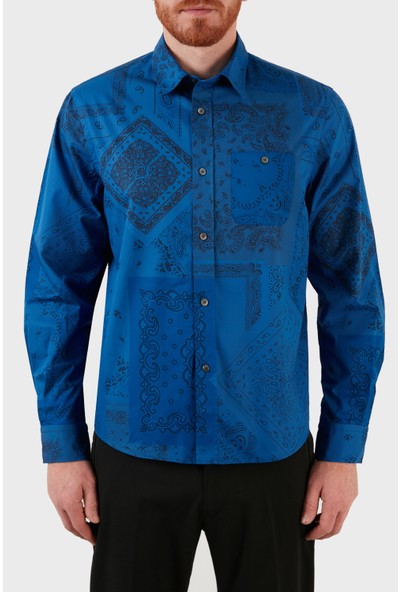 Kenzo Desenli Cepli % 100 Pamuk Uzun Kollu Gömlek Erkek Gömlek Fc5 5CH401 9p5 71