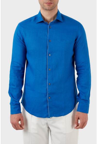 Emporio Armani Keten Regular Fit Gömlek Erkek Gömlek 3L1CP5 1nbpz 0949