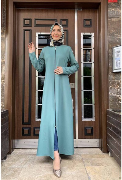 Sinelay Moda Çizgi Fermuarlı Ferace Çağla Yeşili Sinelay Moda Çizgi Fermuarlı Ferace Çağla Yeşili