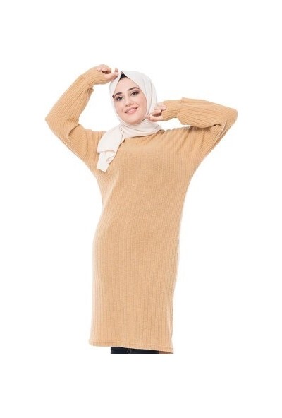 Sinelay Moda Çizgi Triko Tesettür Tunik Sarı Sinelay Moda Çizgi Triko Tesettür Tunik Sarı