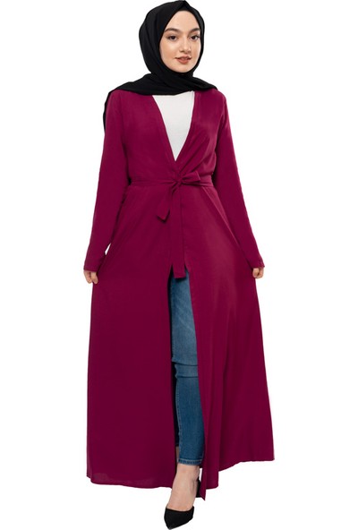 Sinelay Moda Çizgi Kuşaklık Mevsimlik Abaya Mürdüm Sinelay Moda Çizgi Kuşaklık Mevsimlik Abaya Mürdüm