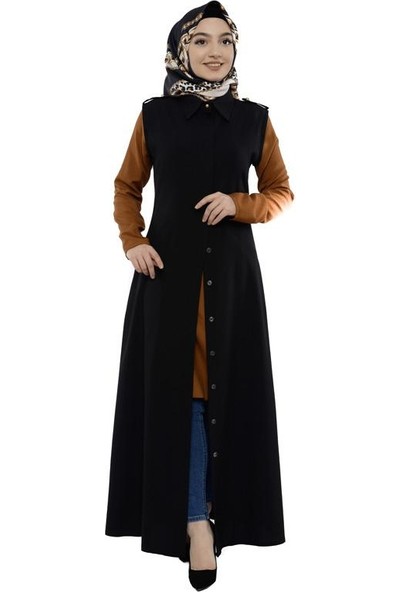 Moda Çizgi Gömlek Yakalı Yelek Siyah