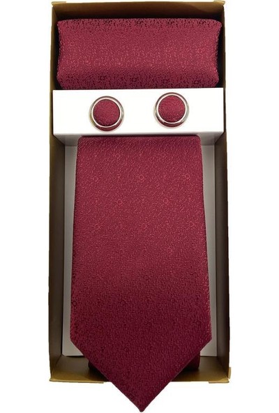 Brianze Bordo Damla Desen Kravat Mendil Kol Düğmesi Kutulu Hediyelik Set Brianze Bordo Damla Desen Kravat Mendil Kol Düğmesi Kutulu Hediyelik Set