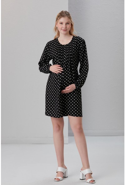 Işşıl 4501-NERVÜRLÜ Yaka Viskon Puanlı Hamile Tunik