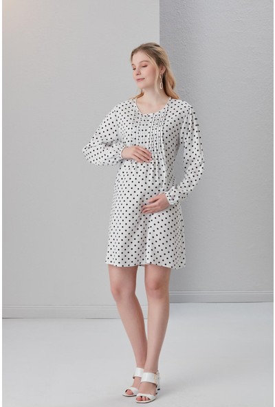 Işşıl 4501-NERVÜRLÜ Yaka Viskon Puanlı Hamile Tunik