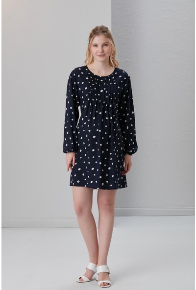 Işşıl 4501-NERVÜRLÜ Yaka Viskon Puanlı Hamile Tunik