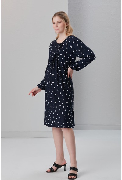 Işşıl 4502-NERVÜRLÜ Yaka Puanlı Viskon Hamile Tunik-Elbise