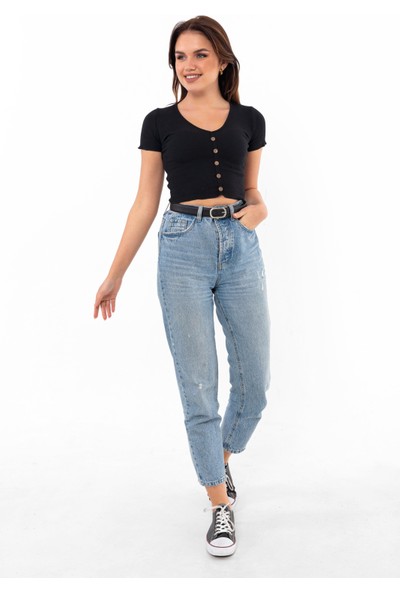 AllSeen Kadın Önü Düğmeli Kısa Kollu V-Yaka Likralı Örme Kaşkorse AllSeen Kadın Önü Düğmeli Kısa Kollu V-Yaka Likralı Örme Kaşkorse