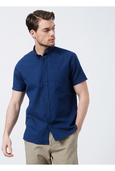 Fabrika Poly Basic Çizgili İndigo Erkek Kısa Kollu Gömlek