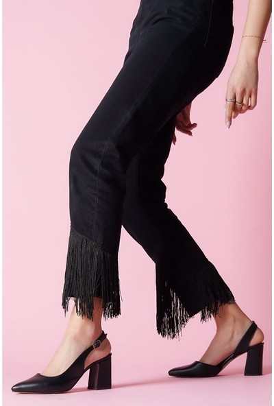 Yanı Açık Kalın Topuklu Ayakkabı