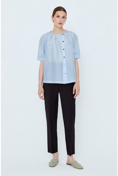 İdeamoda Asimetrik Kapamalı, Puf Kısa Kollu Bluz