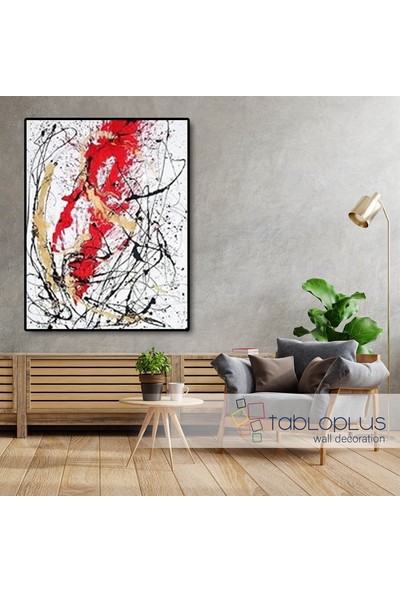 Tablo Plus Kırmızı Bej Karalama Yağlı Boya Tablo