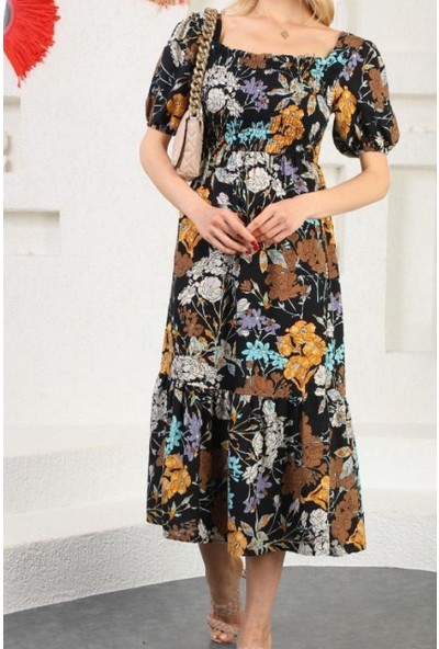 Baskılı Gipeli Elbise Siyahdesenli Baskılı Gipeli Elbise Siyahdesenli