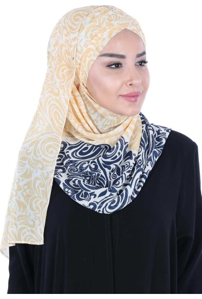Desenli Pratik Şifon Şal Lacivert