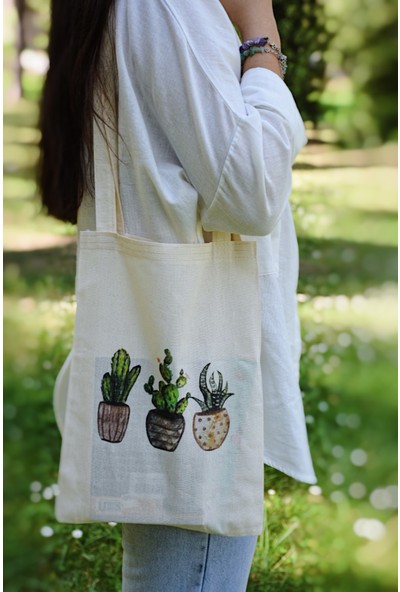 Fatofotofan Kaktüs Temalı Bez Çanta 25X35
