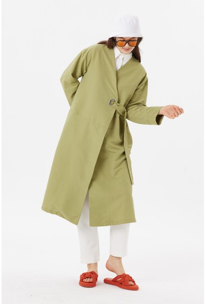 Fahhar Halka Detaylı Trençkot Yeşil Fahhar Halka Detaylı Trençkot Yeşil