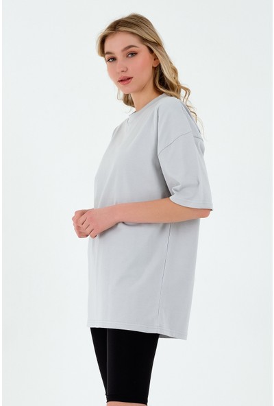 Think Simple Kadın Oversize Basic T-Shirt - Cool Grey
