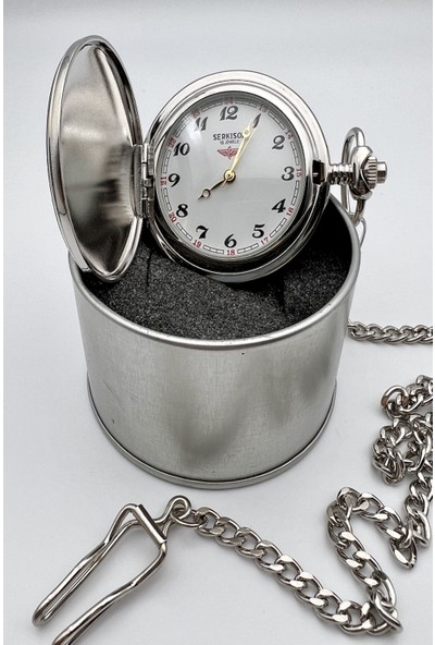 Serkisof Kurmalı Kapaklı Zincirli Köstekli Cep Saati (Kasası: Çelik) HG02