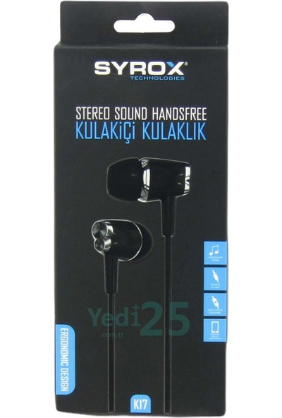 Syrox Mikrofonlu Kulakiçi Kulaklık Siyah