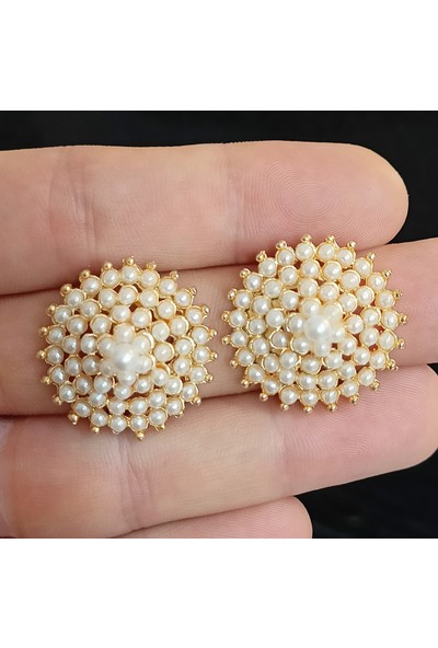 Incili Yuvarlak Abiye Gold Küpe