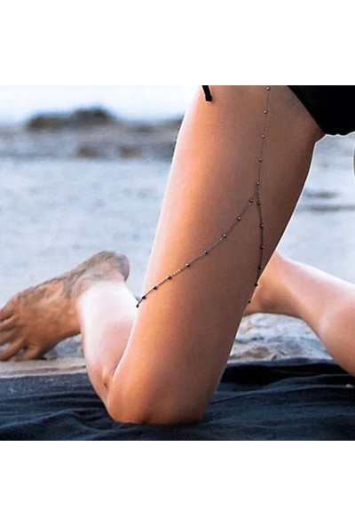 Kararmaz Gümüş Renk Top Zincirli Bacak Zinciri Vücut Aksesuarı