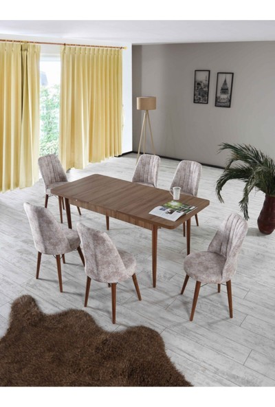 Morkese Sunlike Serisi Sümela Gold 6 Sandelyeli Açılabilir Yemek ve Mutfak Masa Takımı - Krem