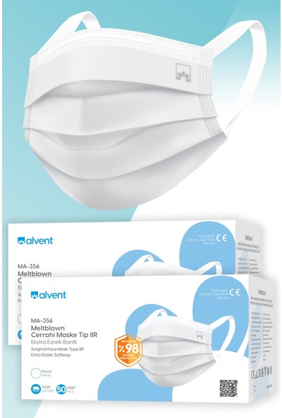 Alvent Yumuşak Kulaklı Meltblown Maske 100 Adet - Tıp2r - ( En Az 98 Koruma - Sertifikalı ) - Beyaz Alvent Yumuşak Kulaklı Meltblown Maske 100 Adet - Tıp2r - ( En Az 98 Koruma - Sertifikalı ) - Beyaz