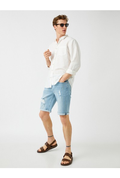 Koton Kot Şort Destroylu Cepli
