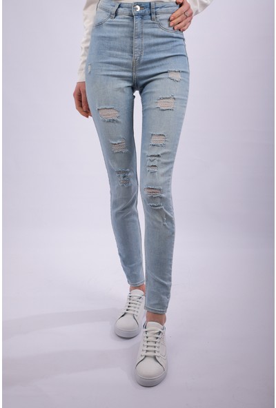 Bomestida Kadın Buz Mavisi Yırtık Detaylı H&m Jean Pantolon Bomestida Kadın Buz Mavisi Yırtık Detaylı H&m Jean Pantolon