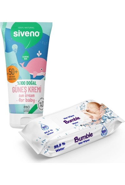Siveno Bebekler Için Güneş Kremi %100 Doğal 50+ Spf 50 ml + Bumble Water Islak Mendil 60 Yaprak Siveno Bebekler Için Güneş Kremi %100 Doğal 50+ Spf 50 ml + Bumble Water Islak Mendil 60 Yaprak