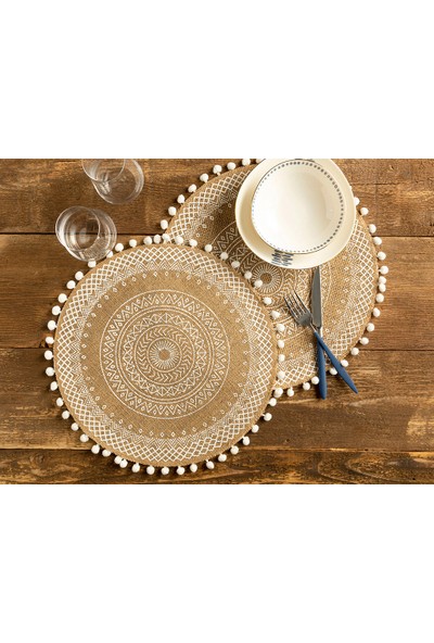 English Home Pompon Jüt 2'li Amerikan Servis 38 cm Beyaz English Home Pompon Jüt 2'li Amerikan Servis 38 cm Beyaz