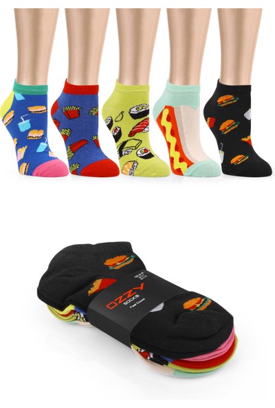 Ozzy Socks 5 Çift Eğlenceli Desenler Kadın Patik Çorap OZZYP007