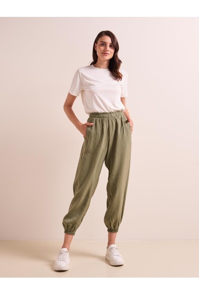 Jimmy Key Kadın Haki Bol Kesim Normal Bel Dar Paça Pantolon