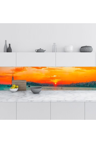 Sticker Art Mutfak Tezgah Arası Folyo Fayans Kaplama Folyosu Istanbul Gün Batımı 60X500 cm