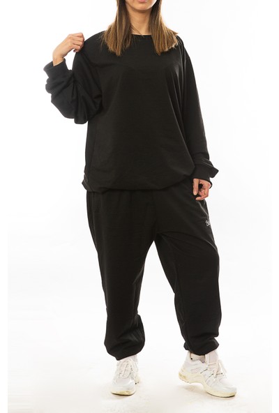 Kadın Siyah Büyük Beden Günlük Eşofman Takımı