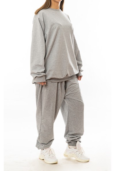 Kadın Gri Büyük Beden Günlük Spor Eşofman Takımı