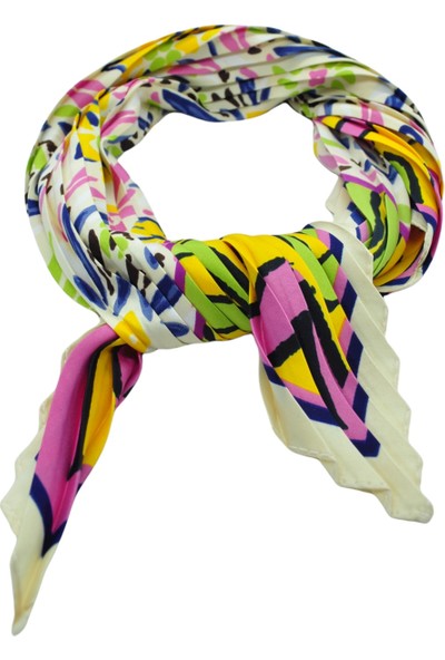 Unicorn Pileli Renkli Krem Zemin Desenli Fular