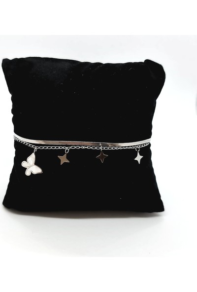 Pag Accessories Gümüş Kaplama Sedef Kelebek ve Yıldız Detaylı Paslanmaz Çelik Halhal Pag Accessories Gümüş Kaplama Sedef Kelebek ve Yıldız Detaylı Paslanmaz Çelik Halhal