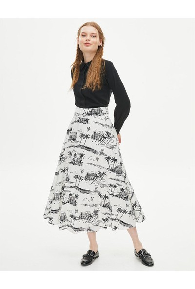 Nazen Giyim Palmiye Desenli Dökümlü Kadın Etek 12032-2Y2