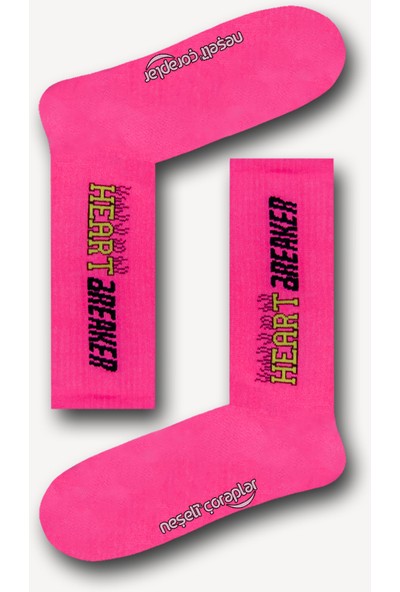 Neşeli Çoraplar Pembe Neon Heart Yazılı Atletik Erkek Çorap Neşeli Çoraplar Pembe Neon Heart Yazılı Atletik Erkek Çorap