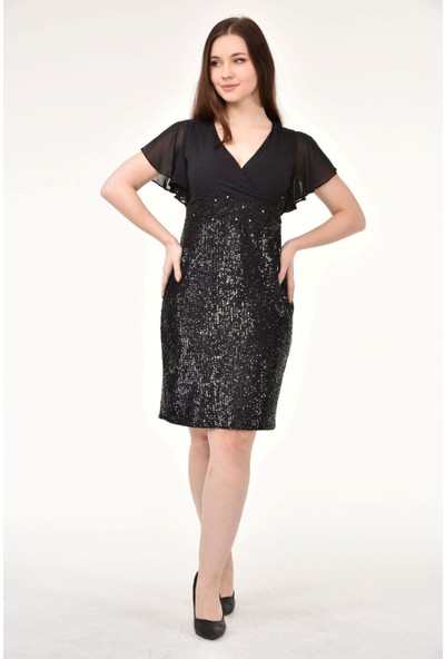 Pul Payetli Abiye MC7303 Siyah