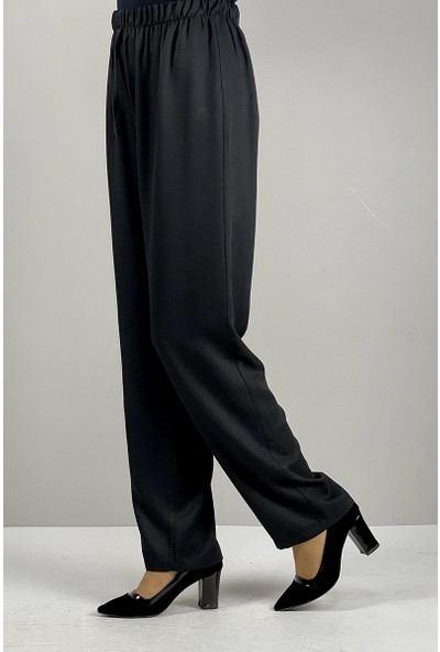 Moda Çizgi Düz Paça Pantolon Siyah