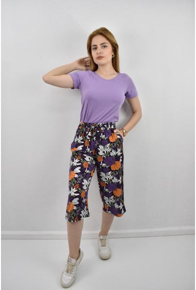 Zidan 294 Beli Kuşaklı Viskon Kadın Kapri - Mor