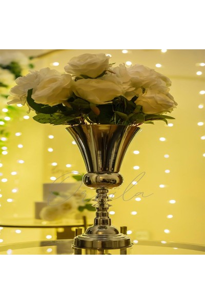 Orvila Dekoratif Gümüş Renk Taşlı Kupa Vazo Söz Nişan Düğün Konsept