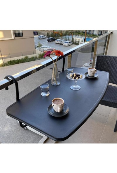 Warranty Kitchen Balkon Masası Balkon Demirine Asılan Katlanır Masa - Siyah