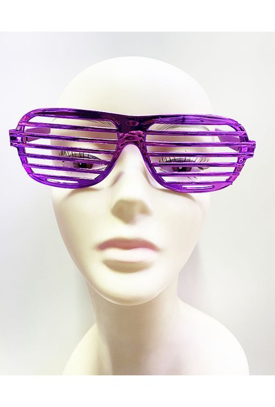 Mbois Metalize Panjur Şekilli Parlak Parti Gözlüğü Mor Renk 15 x 6
