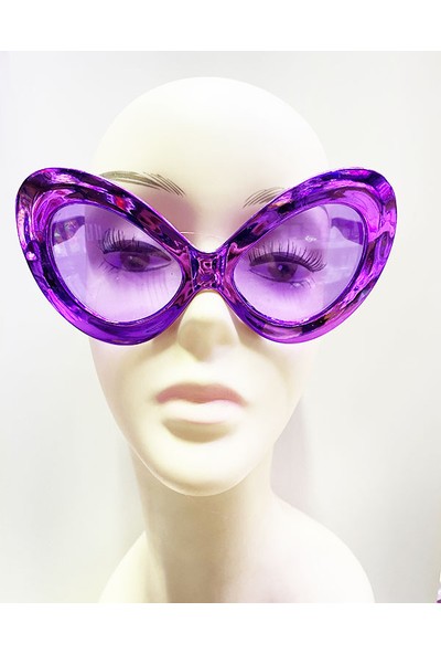 Mbois Metalize Yeşilçam 80'li 90'lı Yıllar Parti Gözlüğü Mor Renk 15 x 7 cm