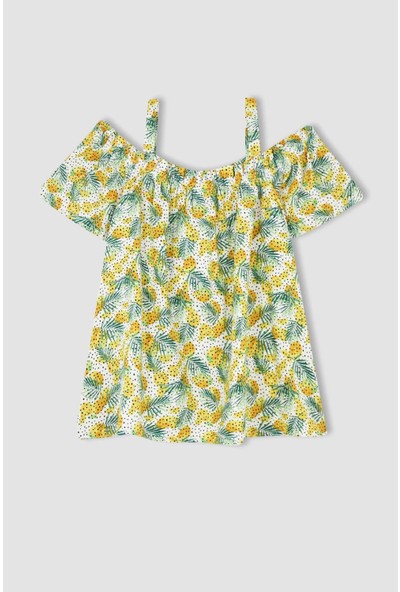 DeFacto Kız Çocuk Çiçek Desenli Kısa Kollu Bluz T4056A622SM